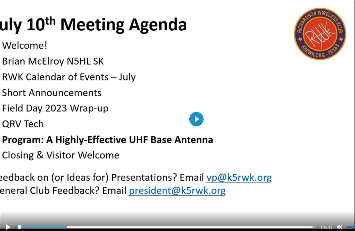 General Meeting – July 2023 – A Highly Effective UHF Base Antenna – The ...